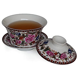 YXHUPOT Gaiwan Chinese 6.8oz Sancai Tea Coffee Tureen Tray Cup Bowl Saucer Lid (6.8oz/200ml)