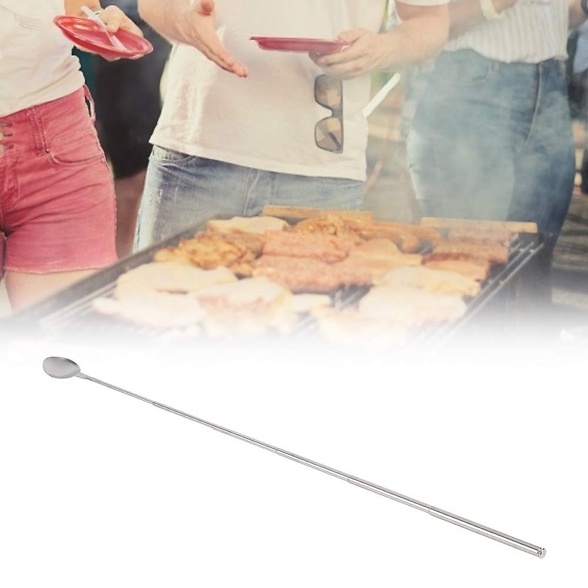 Spoon,Telescopic Spoon,Extendable Spoon,62cm Long Stainless Steel Telescopic Spoon Extendable for Barbecue Tableware Supplies 8.66~24.4inch (Spoon)