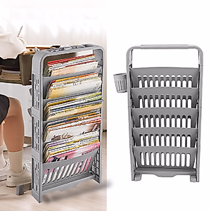 6 Tier Book Rack Storage Bookshelf, Removable Movable Unique Bookcase, Slim Storage Trolley for Books, Corner Display Rack for Dorm Library, Multi Purpose Rolling Cart (Gray)