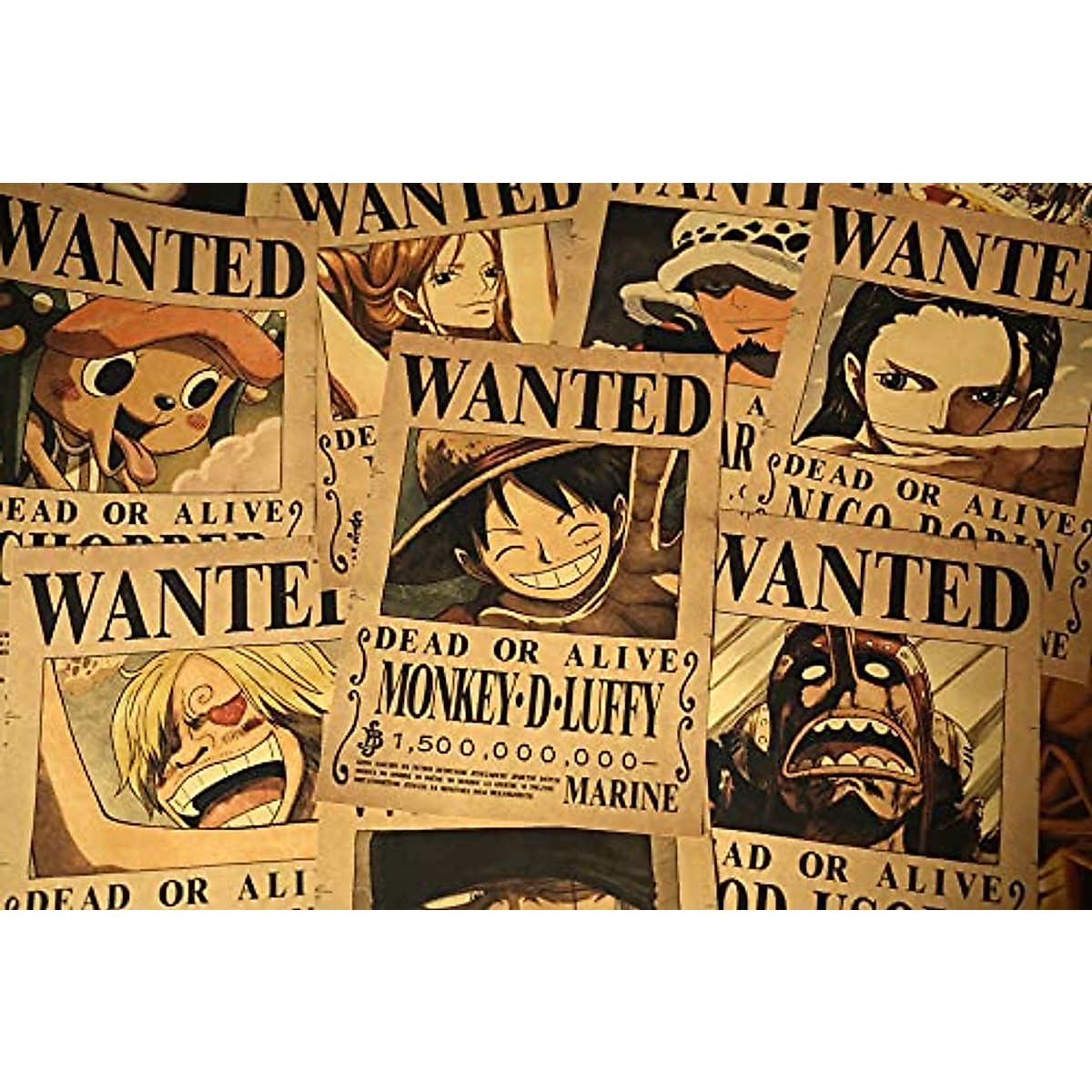 One Piece Wanted Posters Set of 10 Pieces(40cm x 28.5cm) +1 Piece Family Portraits(101cm x 27cm) for Bedroom