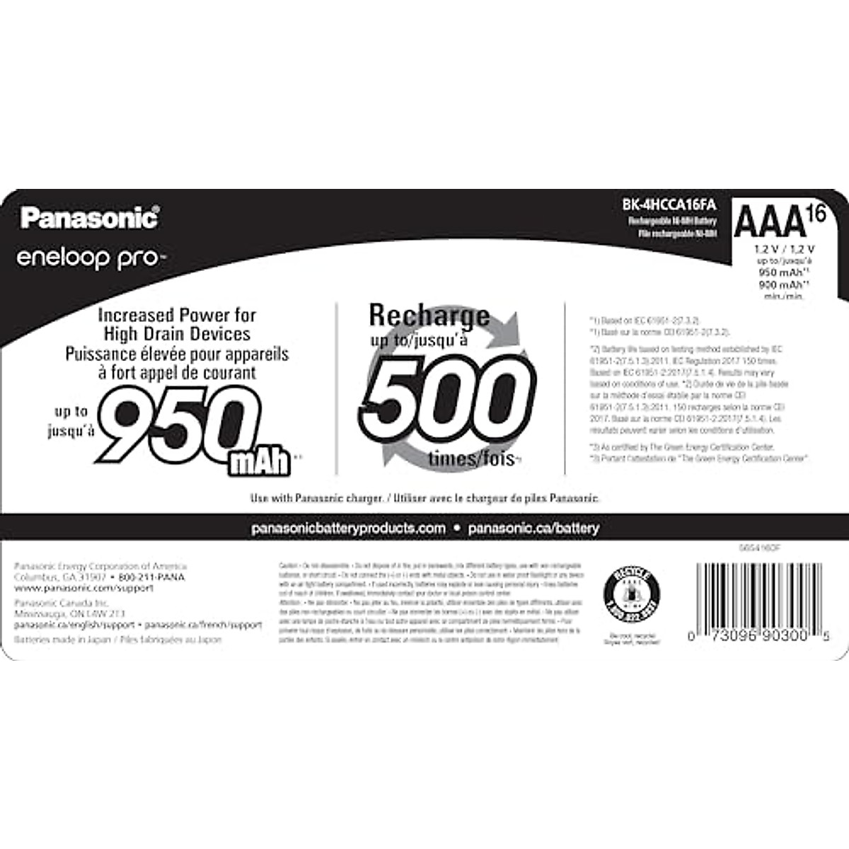 Eneloop Panasonic BK-4HCCA16FA pro AAA High Capacity Ni-MH Pre-Charged Rechargeable Batteries, 16-Battery Pack
