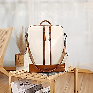 CLUCI Leather Backpack Purse for Women Covertible Travel Large Fashion Casual Lady Detachable Shoulder Bag Beige with Brown