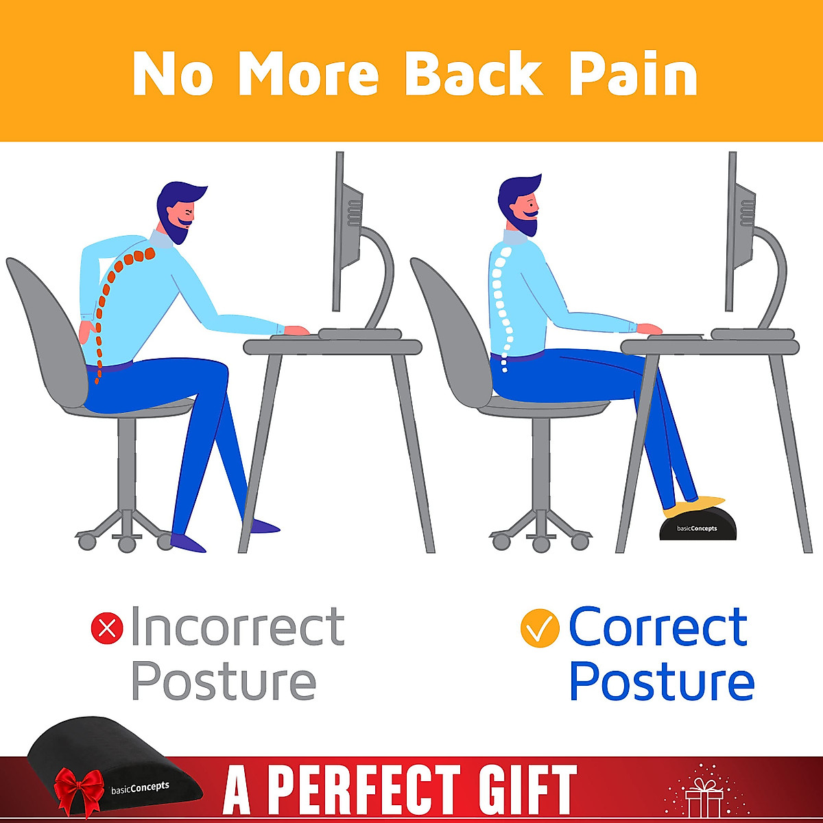 Foot Rest for Under Desk at Work (Soft but Firm), Ergonomic Office Desk Foot Rest 18" x 12", Under Desk Footrest with Washable Cover, Desk Foot Stool Work from Home Accessories