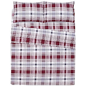 RUVANTI Flannel Sheets Full Size - 100% Cotton Brushed Bed Sheet Sets - Deep Pockets 16 Inches (fits up to 18") - All Seasons Breathable & Super Soft - Warm & Cozy - 4 Pcs - Balance Plaid Maroon
