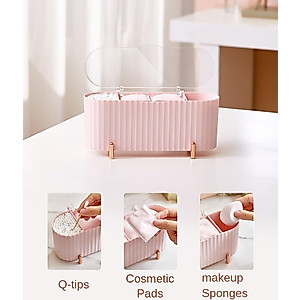 ZHSteveG Qtip Cotton Pad Holder Dispenser Clear Lid Qtip Dispenser Cotton Rounds for Bathroom Countertop Apothecary Box Clear Acrylic Organizer for Cotton Ball Cotton Swab Q-tips (Pink)