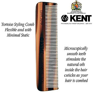 Kent A FOT Handmade All Fine Tooth Pocket Comb for Men, Hair Comb Straightener for Everyday Grooming Styling Hair, Mustache and Beard, Use Dry or with Balms, Saw Cut and Hand Polished, Made in England