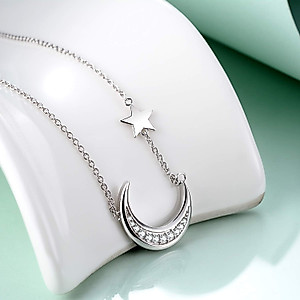 SOULMEET Moon Necklace Gifts for Birthday Long Distance Relationships, Sterling Silver Cubic Zirconia Women Dainty Jewelry Gifts for Mother's Day Christmas Friendship