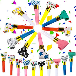 Skylety 20 Pcs Blowouts Noisemakers Funny Birthday Halloween Blowouts Blow Horns Colorful Noisemakers Whistles Noise Makers for 2024 Birthday Halloween Fall Christmas Wedding Party Supplies