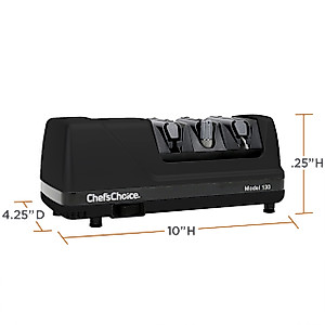 Chef’sChoice 130 Professional Electric Knife Sharpening Station for Straight and Serrated Knives and Uses Diamond Abrasives Made in USA, 3-Stage, Black