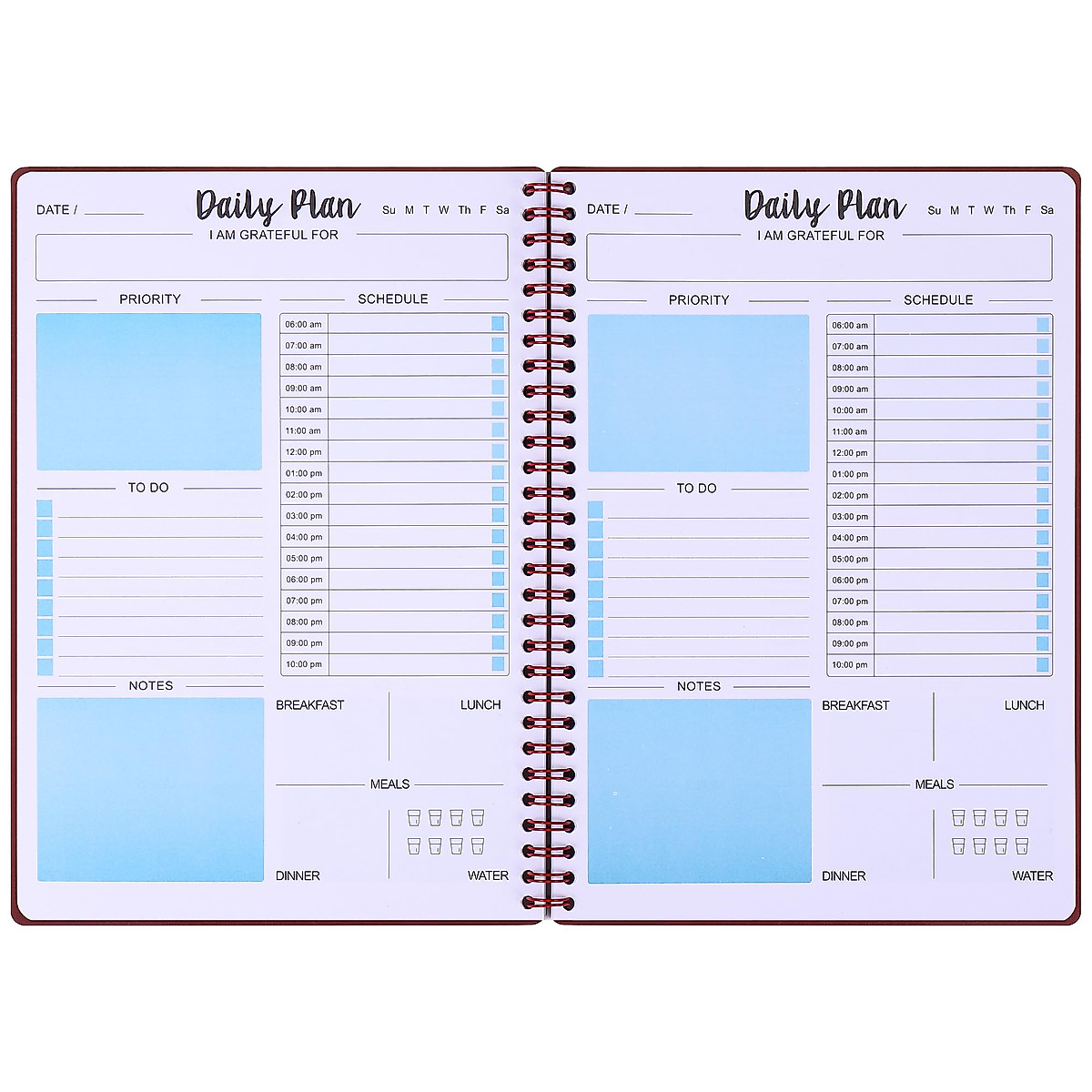 SeQeS Undated Daily Planner Notebook - Hourly Schedule, To-Do Lists, Meal Planning, and More - Perfect for Men and Women On-the-Go - 120 Pages (7x10")" (Green)