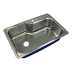Transolid MTSO33229-1 Meridian Stainless Steel 1-Hole Drop-In Single Bowl Kitchen Sink, 22 1/64"L x 33"W x 9"H, Brushed Stainless Steel