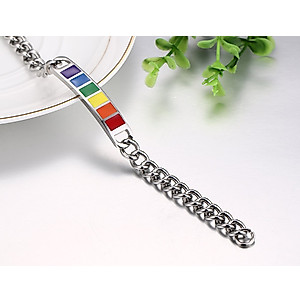 VNOX Jewelry Stainless Steel Rainbow Rubber Gay & Lesbian Pride Bracelet,Width 10mm,8"