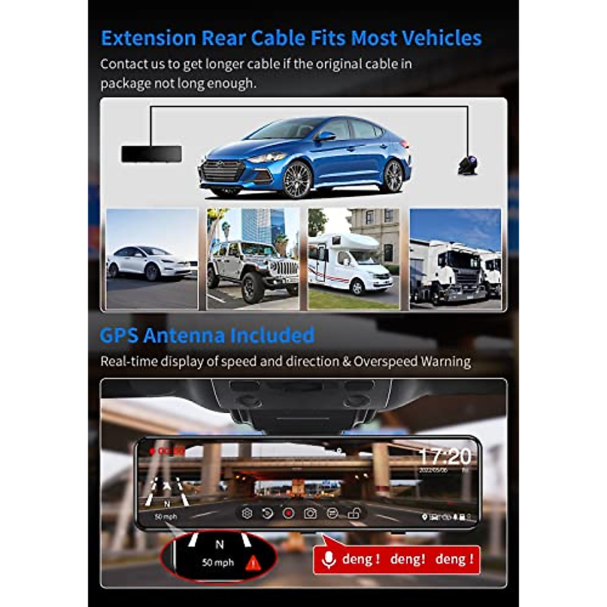 JOMISE Mirror Dash Cam with Detached Dual Camera,11" Full HD 1080P Front and Rear View Mirror Camera,Back up Cameras for Cars and Trucks,Night Vision,Parking Monitor, Free 32GB Card & GPS T860S