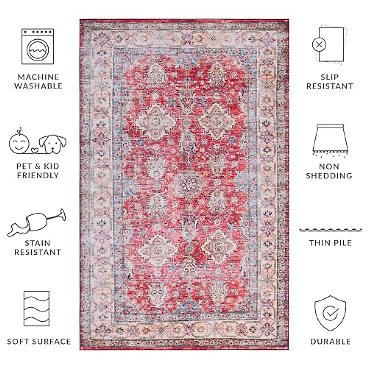 SAFAVIEH Tucson Collection Accent Rug - 4' x 6', Rust & Beige, Persian Design, Non-Shedding Machine Washable & Slip Resistant Ideal for High Traffic Areas in Entryway, Living Room, Bedroom (TSN196P)