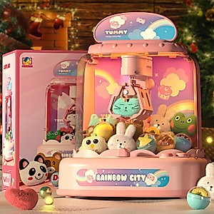 DOLIVE Mini Claw Machine for Kids，Electronic Dispenser Arcade Game Toys,Kids Vending Pink Machines with 6 Dolls 10 Capsule Toys, Grabber Plush,Adjustable Sounds and Music, Gifts for Girls