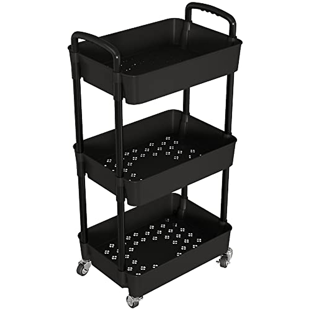 Laiensia 3-Tier Storage Cart,Multifunction Utility Rolling Cart Kitchen Storage Organizer,Mobile Shelving Unit Cart with Lockable Wheels for Bathroom,Laundry,Living Room,With Classified Stickers,Black