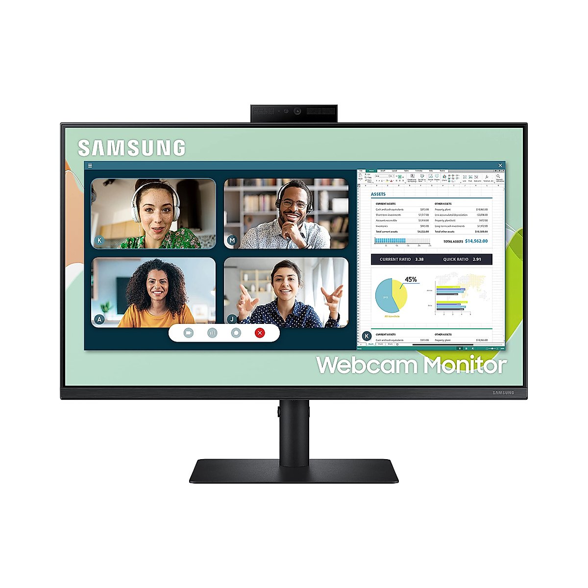 SAMSUNG S40VA Series 24-Inch Computer Monitor, HDMI Monitor, 75Hz Monitor, IPS Monitor, Built-in Webcam, Built-in Speaker & Mic, FreeSync Premium (LS24A400VENXZA) (Renewed)