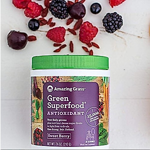 Amazing Grass Greens Blend Antioxidant: Super Greens Powder Smoothie Mix with Organic Spirulina, Beet Root Powder, Elderberry & Probiotics, Sweet Berry, 60 Servings (Packaging May Vary)