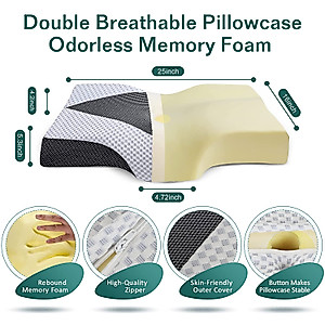 Cervical Neck Pillow for Neck Pain, IKSTAR Memory Foam Neck Pillow for Sleeping, 2 in 1 Ergonomic Pillow for Neck Shoulder Pain Relief, Orthopedic Pillow for Side, Back, Stomach Sleepers [U.S .Patent]