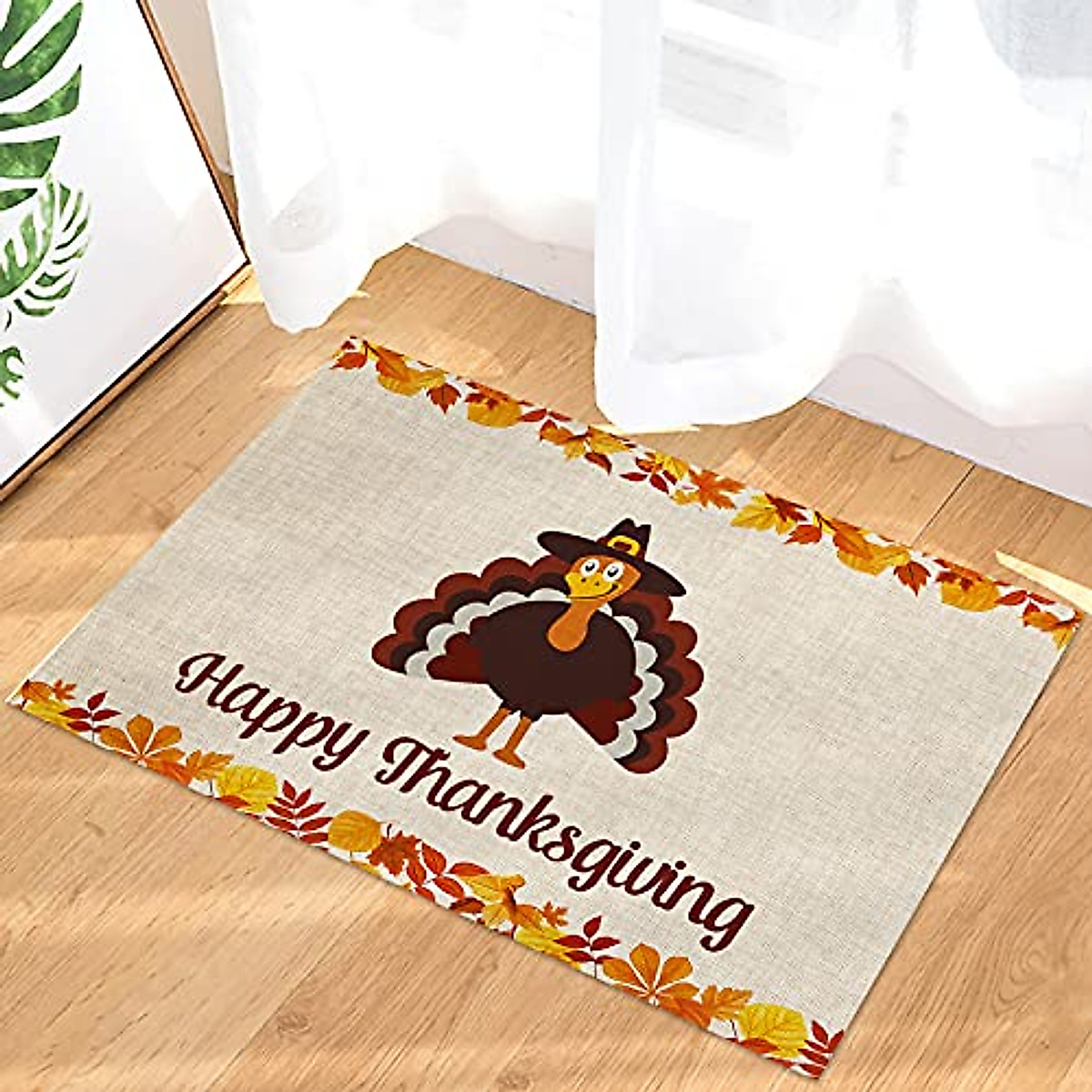 Zadaling Happy Thanksgiving Day Doormat Rug Turkey Fall Maple Leaves Orange Entry Way Mats for Inside/Front Door/Living Room/Bathtub/Kitchen 18x30 inch Bathroom Non Slip Door Mat