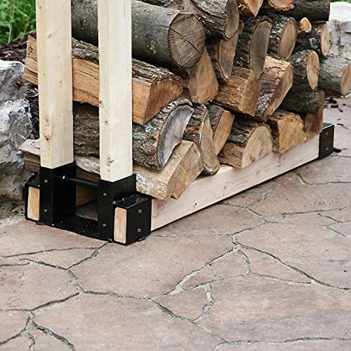 Sunnydaze Firewood Log Rack Bracket Kit - Adjustable to Any Length - Open-End Design - 1 Pair of Brackets