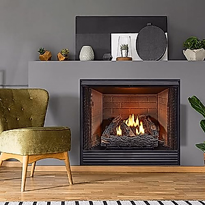 HearthSense VFL24T Dual Fuel Ventless Fireplace Logs Set with Thermostat, Use with Natural Gas or Liquid Propane, 32000 BTU, Heats up to 1100 Sq. Ft, Brown, 24 Inches