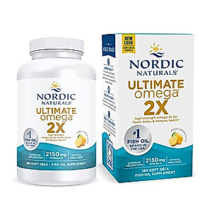 Nordic Naturals Ultimate Omega 2X, Lemon Flavor - 180 Soft Gels - 2150 mg Omega-3 - High-Potency Omega-3 Fish Oil with EPA & DHA - Promotes Brain & Heart Health - Non-GMO - 90 Servings