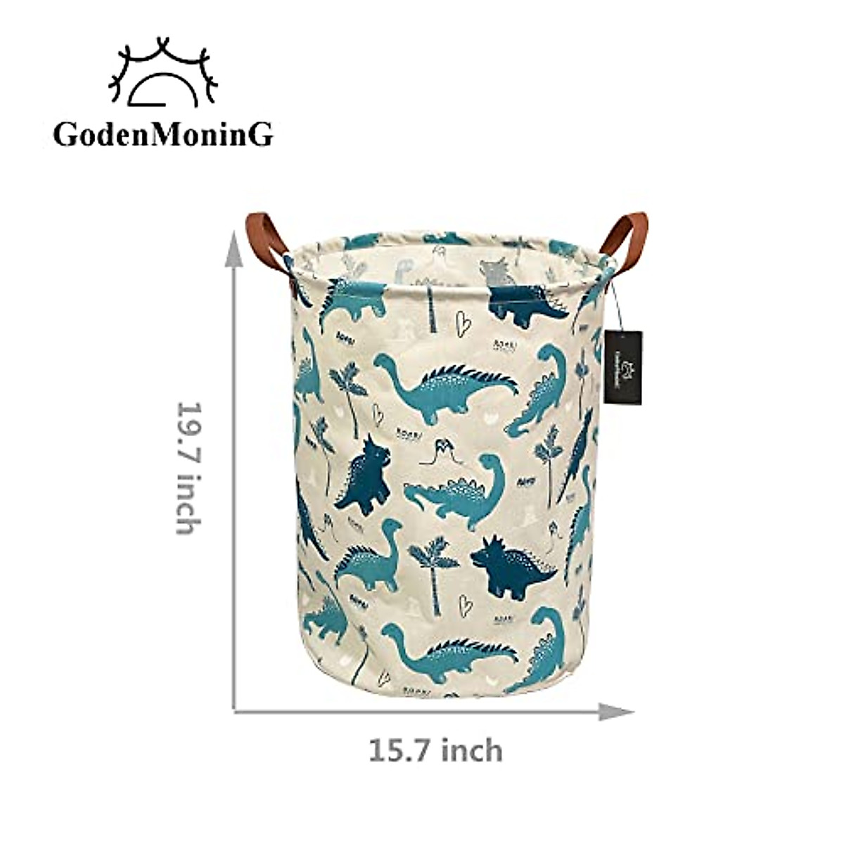 GodenMoninG Collapsible Laundry Basket 62.8L Large Sized Round Waterproof Storage Bin with Handles,Home Decor,Toy Organizer,Children Nursery Hamper. (White Ground Dinosaur)