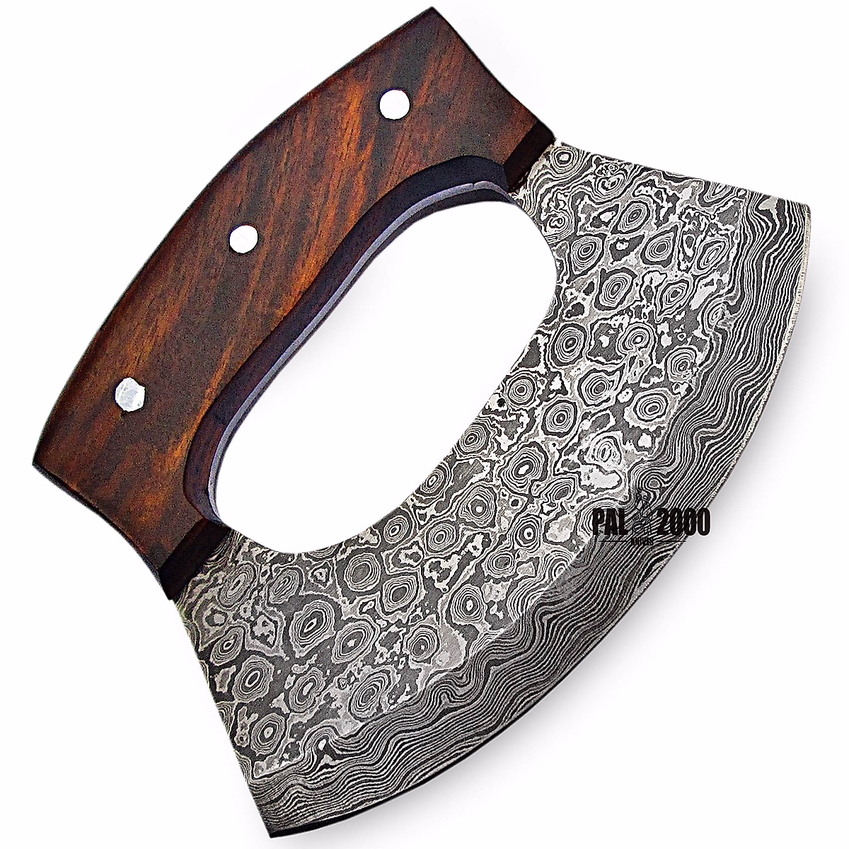 Knives - Alaskan Ulu - Mezzaluna Ulu Knife - Pizza Cutter Ulu - Traditional Ulu - Handmade Damascus Steel - Wood Handle - Ulu Knife - Vegetable Chopping Ulu - Crescent Blade (9891)