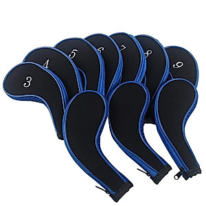 VideoPUP 10PCS Golf Iron Head Covers Long Neck Iron Zippered Golf Club Headcovers Protect Set