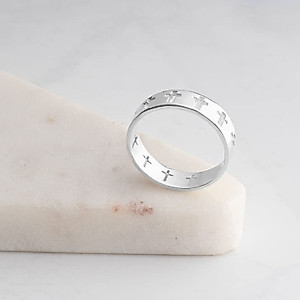 MJG Personalized Cut Out Cross Ring, 925 Sterling Silver Ring, Religious Christian Cut-out Ring, Cutout Jewelry for Women, Cross Ring Gift for Girlfriend, Christmas Gift for Her (Silver Finish)