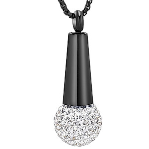 zeqingjw Microphone Cremation Jewelry for Ashes Urn Pendant Necklace with Crystal Stainless Steel Keepsake Memorial Ash Jewelry (Black)