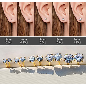 Kainier 5 Pairs 14K Gold Plated Stud Earrings Set Simulated Diamond Earrings Cubic Zirconia (CZ) Ear Stud for Women Hypoallergenic 3-7mm