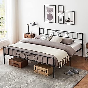 GAOMON King Bed Frame Platform with Headboard and Footboard, Metal Bed with Storage Space, Mattress Foundation, No Box Spring Needed, Easy Assembly, Black (King)