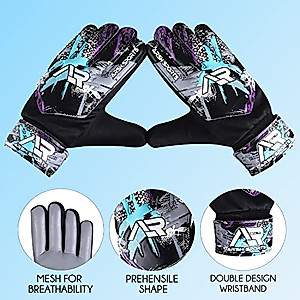 Arsh Sports Soccer Goalie Gloves, Football Goalkeeper Gloves for Kids Boys Children Youth Goalkeeping with 4mm Latex Finger Spine Protection (Gray, Size 4 Suitable for 6-9 Years)