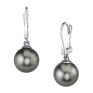 THE PEARL SOURCE 14K Gold 8-9mm Round Black Tahitian South Sea Cultured Pearl Classic Elegance Earrings for Women