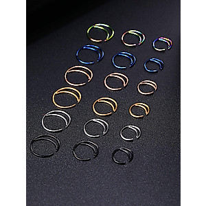 Gejoy 18 Pieces 20 G Moon Nose Ring Surgical Steel Septum Ring for Cartilage Helix Ear Piercing, 3 Sizes, 6 Colors
