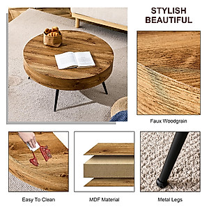 SSLine Round Coffee Table,Modern Center Table Sofa Side Tea Table Home Furniture with MDF Tabletop for Living Room Home and Office