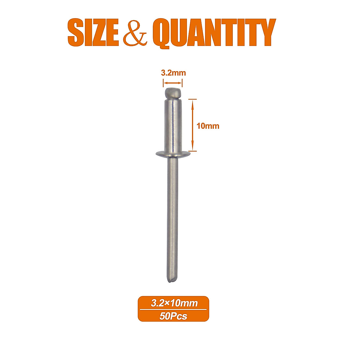 ISPINNER 50pcs 1/8" x 3/8" Stainless Steel Blind Rivets, 3.2 x 10mm Pop Rivets, Pack of 50