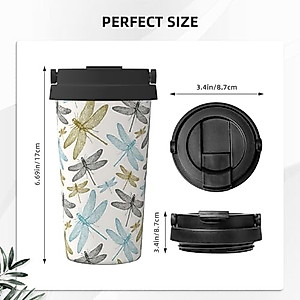 WANGXUEE simple dragonfly Print 500ml Stainless Steel Travel Tumbler Double Wall Vacuum Insulated Coffee Mug