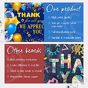 Thank You Banner Backdrop Stand - Reusable We Appreciate You Banner for Staff Appreciation Gifts Ceremony - Gold Blue Teacher Appreciation Decorations - Volunteer Appreciation Decorations - Durable Fabric