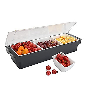 Ice Chilled Serving Tray Condiment Ice Cooled Condiment Dispenser Serving Container Chilled Garnish Tray Bar Caddy for Home Work or Restaurant Black 1 Durable Bar Caddy - 3 Compartments