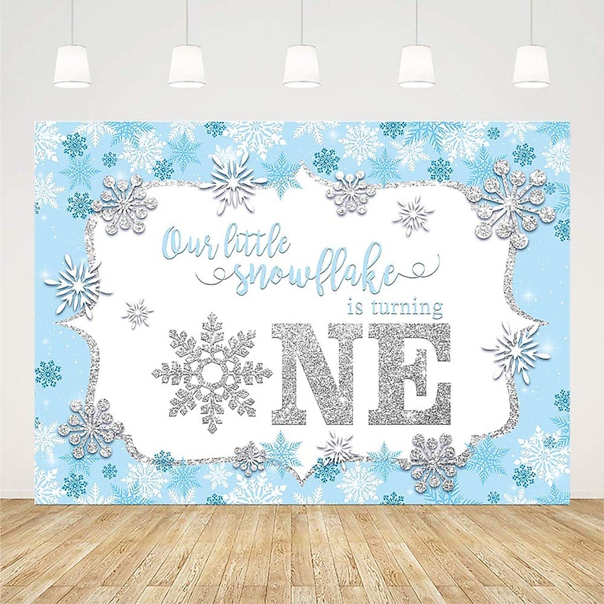 AIBIIN 7x5ft Winter Onederland Backdrop for Boy Sweet Little Snowflake Happy First One Birthday Photography Background Blue Silver Winter Wonderland Party Decoration Banner Supplies Photo Studio