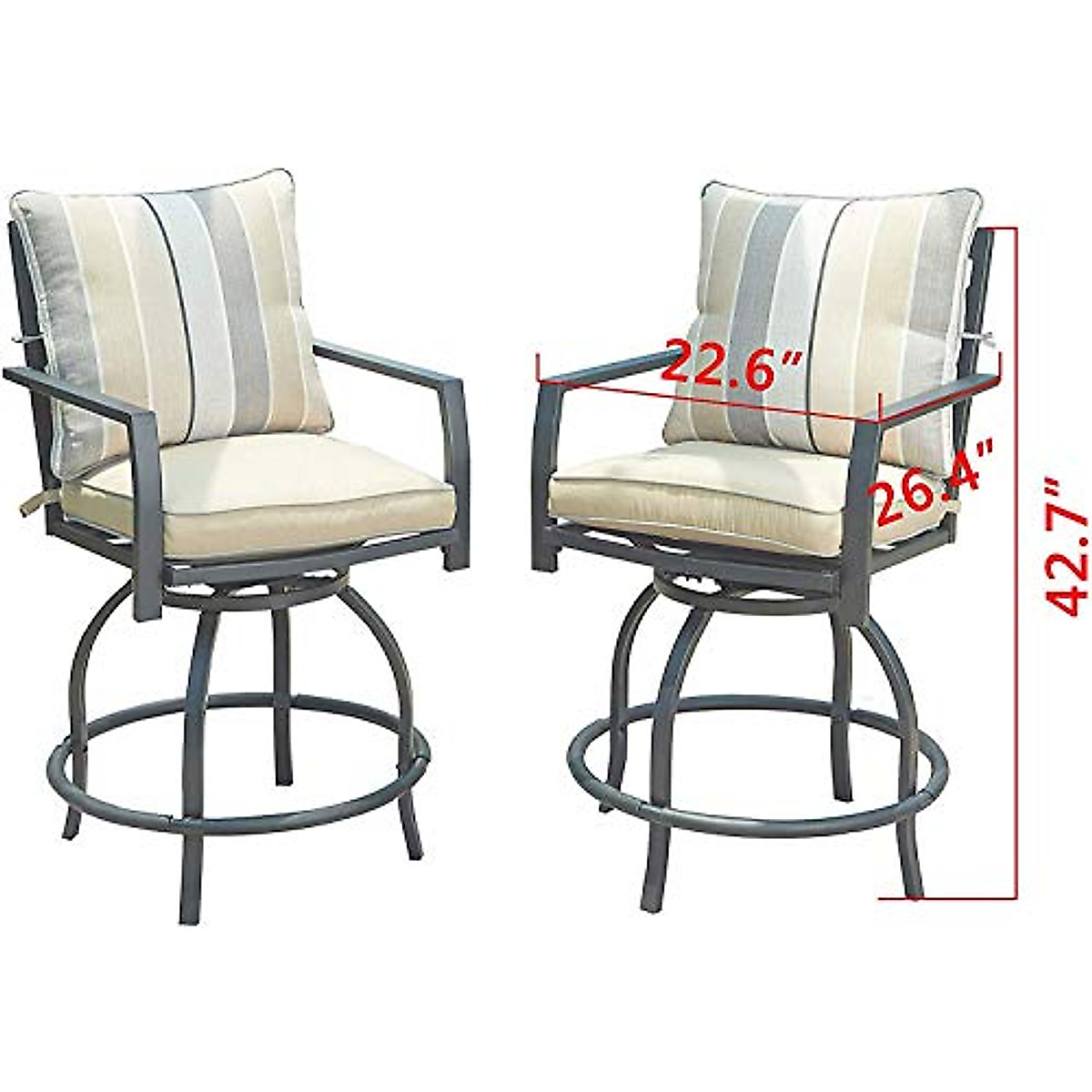 PatioFestival Swivel Bar Stools Patio Height Bistro Chairs Set of 2 PCS Outdoor Conversation Sectional with Armrest,All Weather Steel Frame(2 Chairs)