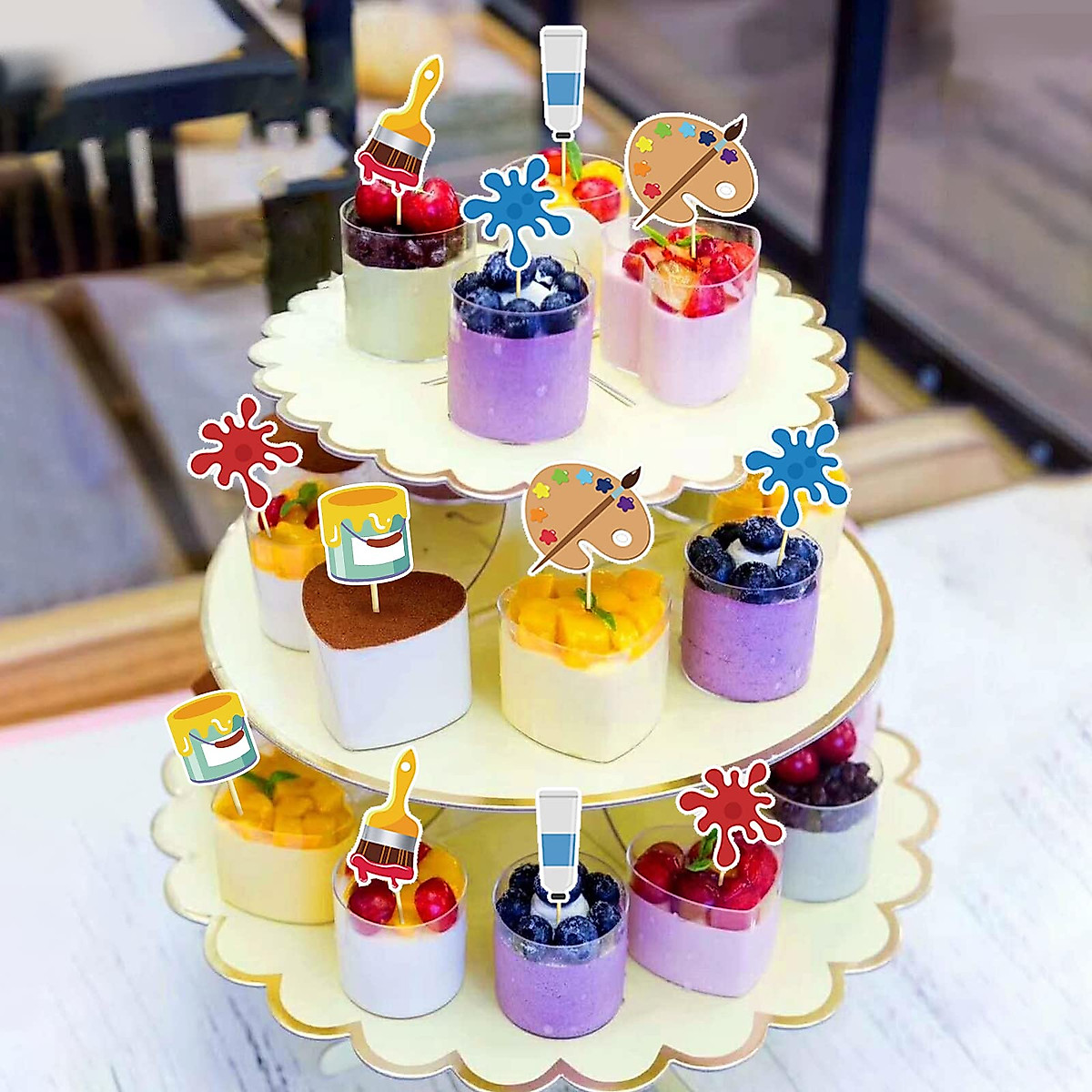 SaSbSc Art Party Cake Decorations with Paint Cupcake Topper Cute Paint Party Supplies Art Themed Birthday Favors for Kid Slime Party Graffiti Artist Birthday Party