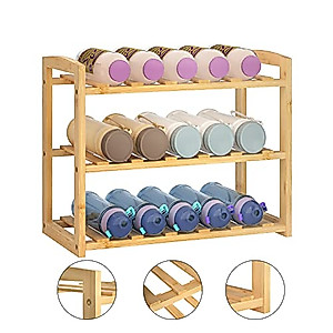 CALM COZY Water Bottle Organizer, 3 Tier Bamboo Water Bottle Rack, Cup Organizer for Kitchen Cabinets, Plastic Water Bottle Holder for Cabinet, Pantry, Kitchen Countertop, Dining