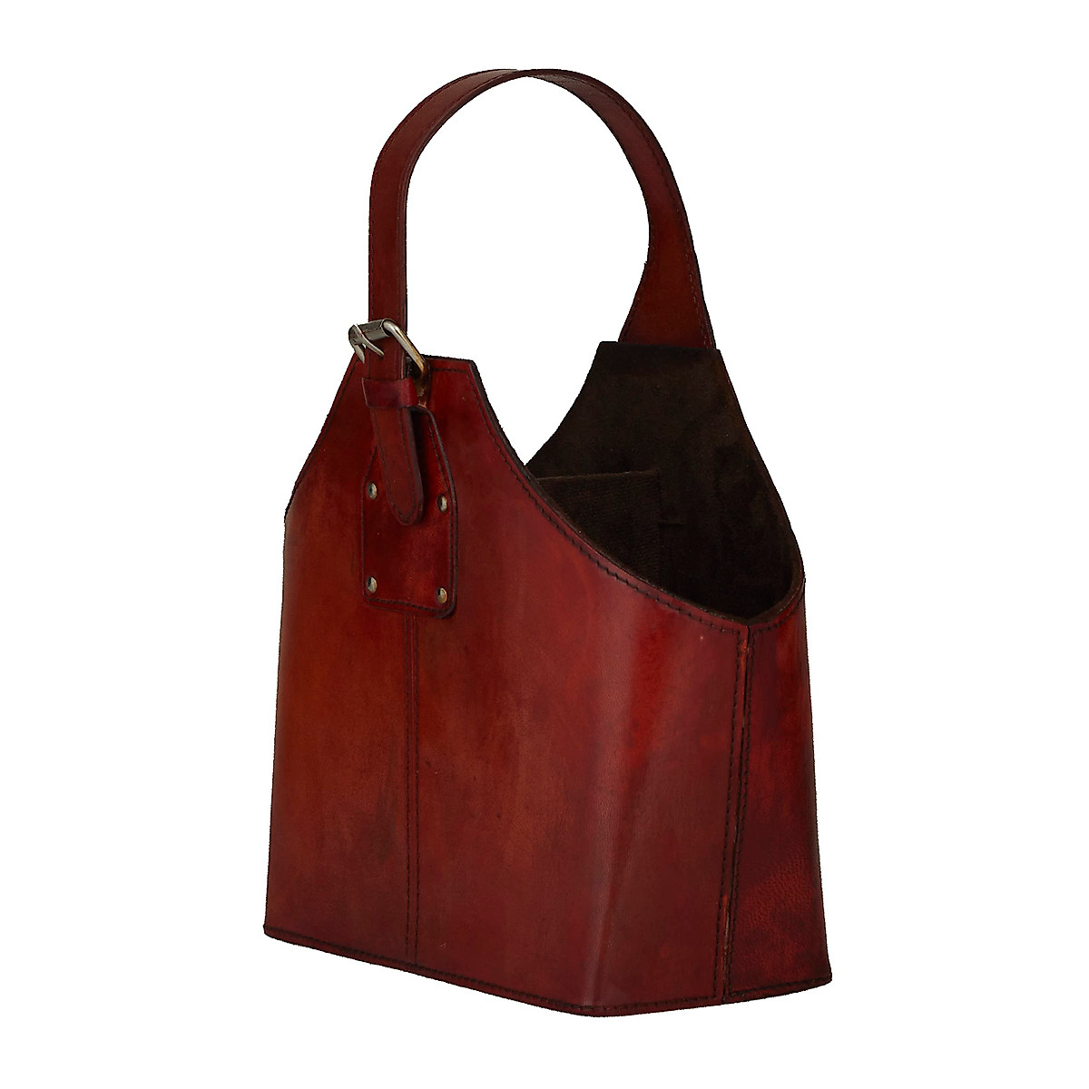 Deco 79 Leather 2 Bottle Wine Holder with Carrying Handle, 12" x 6" x 13", Red