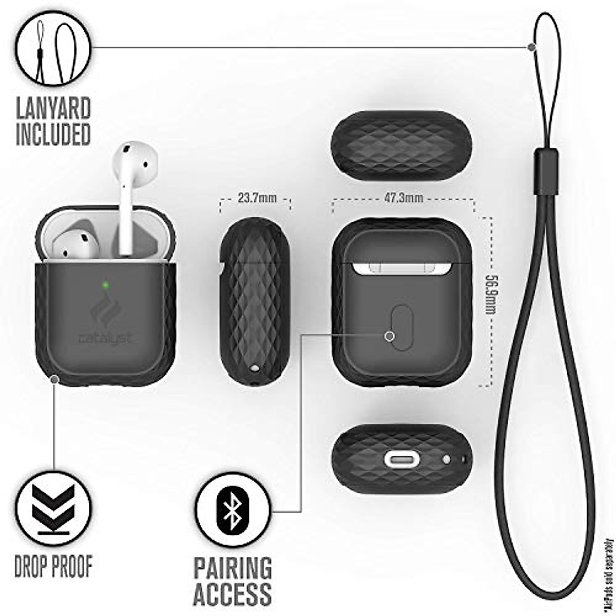 Catalyst Lanyard Case for AirPods 1 & 2 Silicone AirPods Case Cover, Lanyard Included, Extra Grippy High Gloss Surface Finish