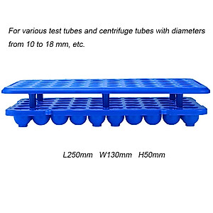 BKMAMLAB Plastic Test Tube Holder Rack for 5ml/10ml/15ml Tubes, Detachable,Holes 50(Blue Single)