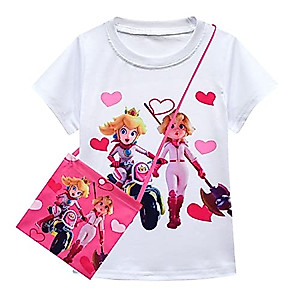 Princess Peach Girls Skirt Super Cute Cartoon Short Sleeve Kids Tutu Skirt Dance Dress 2Pcs Outfit Top Tee (as1, Age, 7_Years, 8_Years, Red)